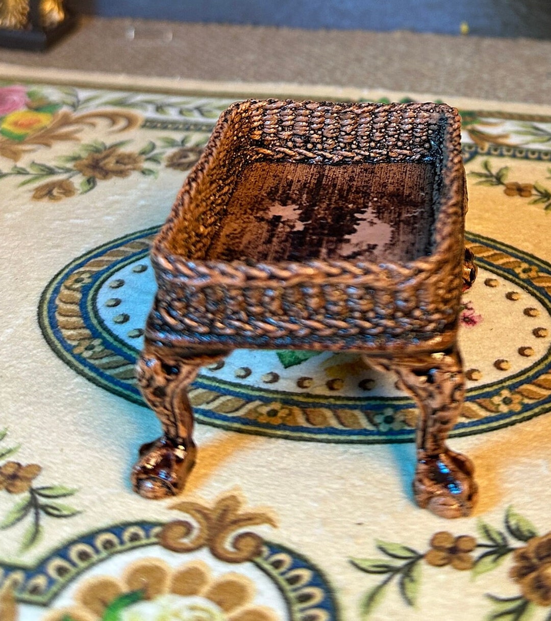 Vintage Very Unique Miniature Dollhouse Decor Mahogany Wicker Basket ...