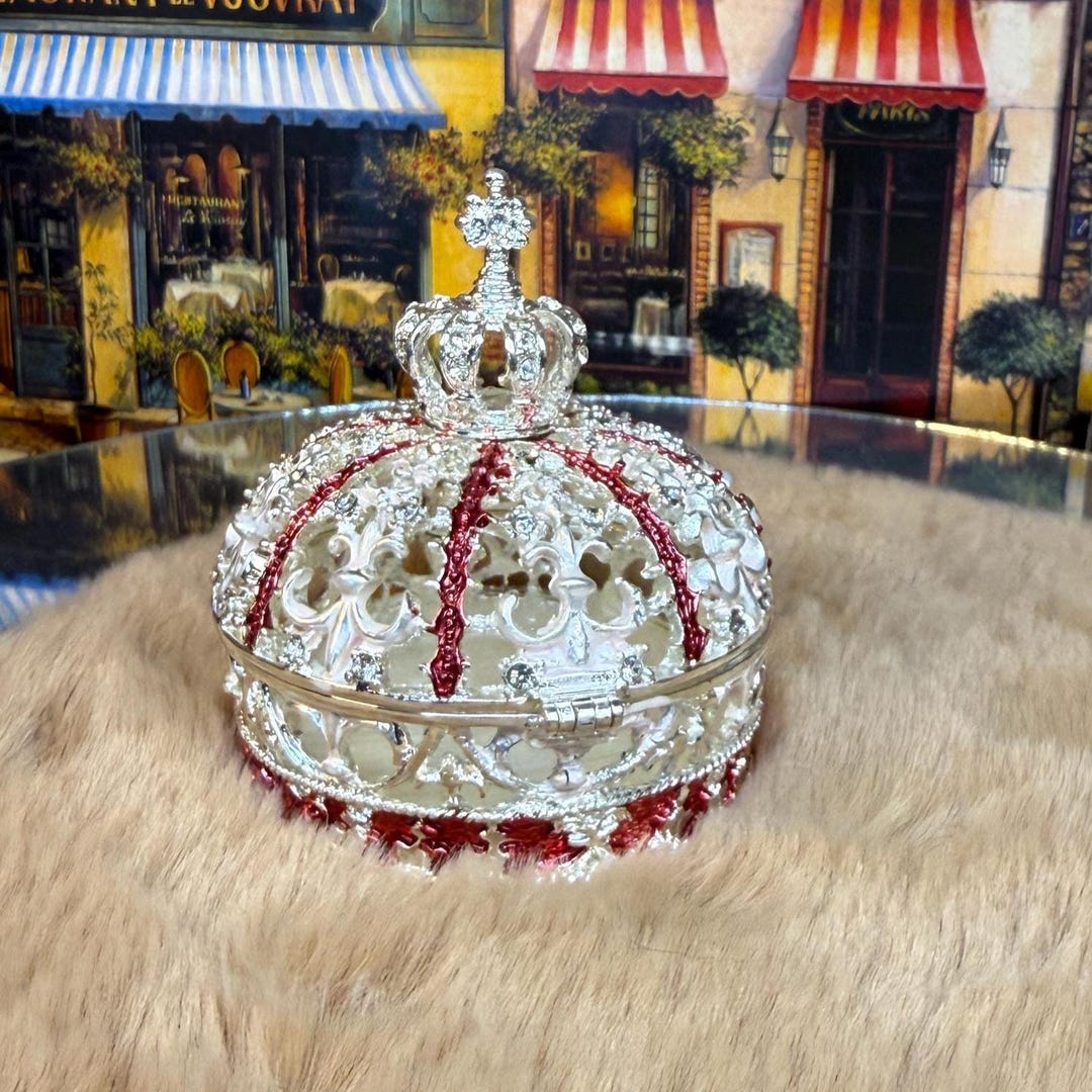 Vintage Enameled Crown Casket or Trinket Box With Faux Rhinestones - Etsy