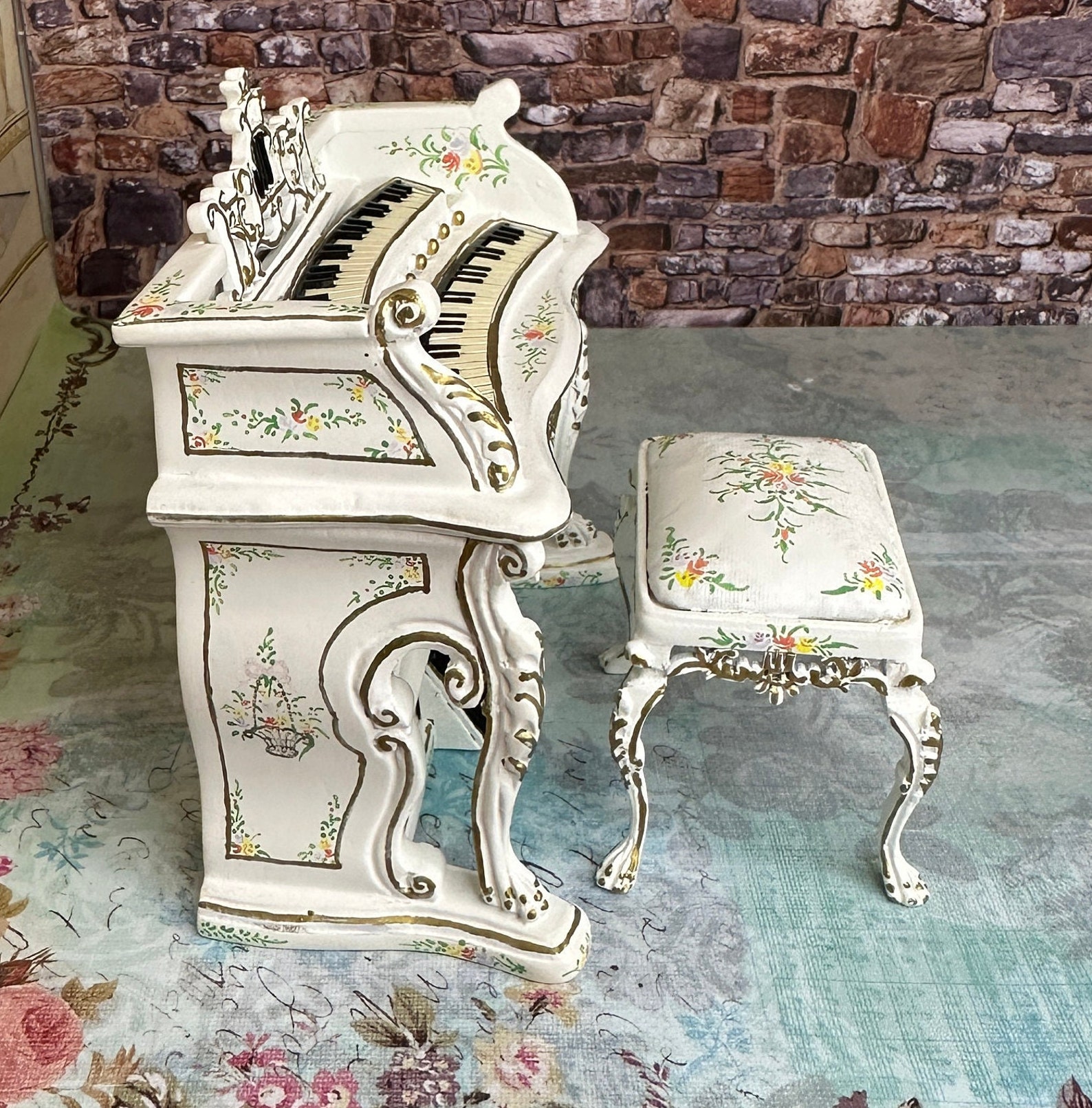 Stunning Miniature Dollhouse Replica Fantasy Lyre French Rococo White ...