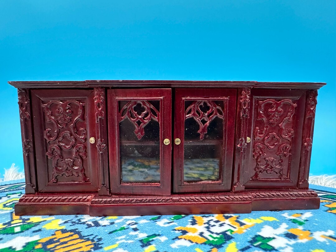 Vintage Bespaq Dollhouse Decor Replica Red Mahogany Sideboard Intricate ...