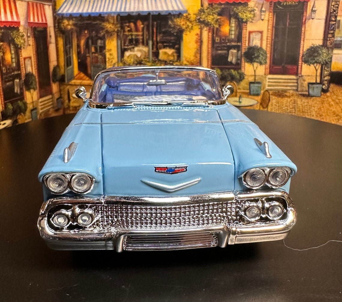 Miniature Replica Die Cast 1958 Chevy Impala Convertible Baby Blue ...