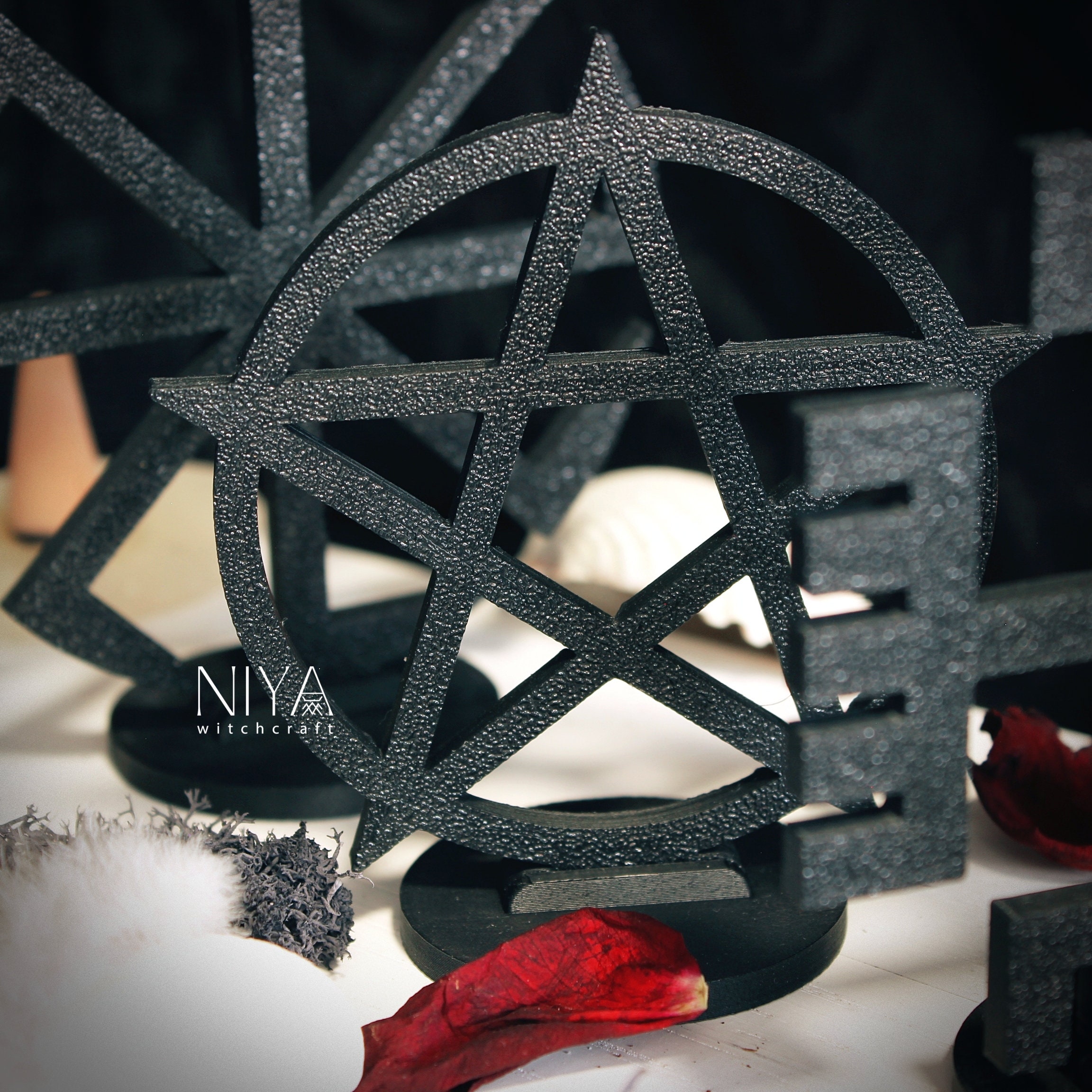 PENTAGRAM 3D Printed Altar Decor - Black | Witchcraft, Wiccan Decor ...