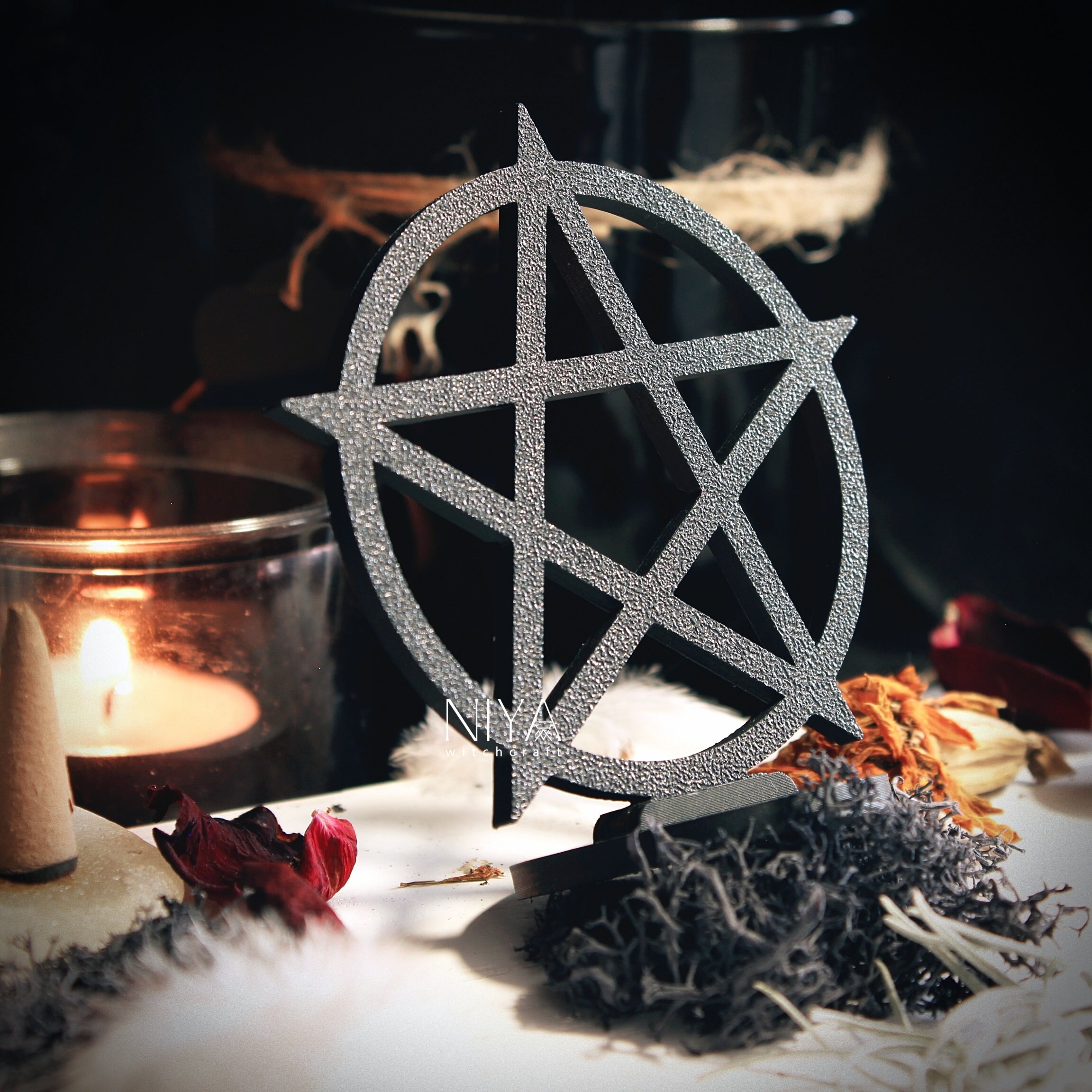 PENTAGRAM 3D Printed Altar Decor - Black | Witchcraft, Wiccan Decor ...