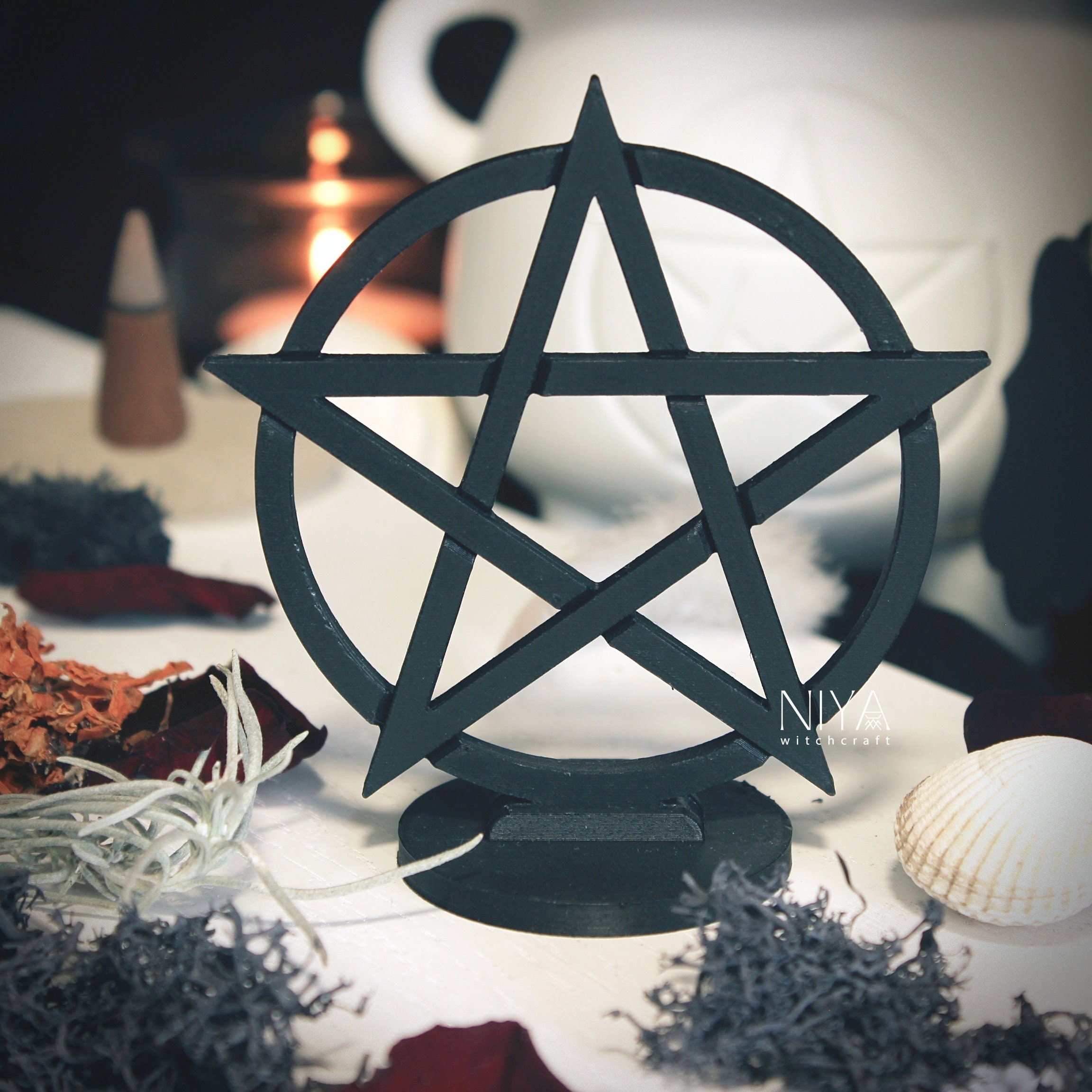PENTAGRAM 3D Printed Altar Decor - Black | Witchcraft, Wiccan Decor ...