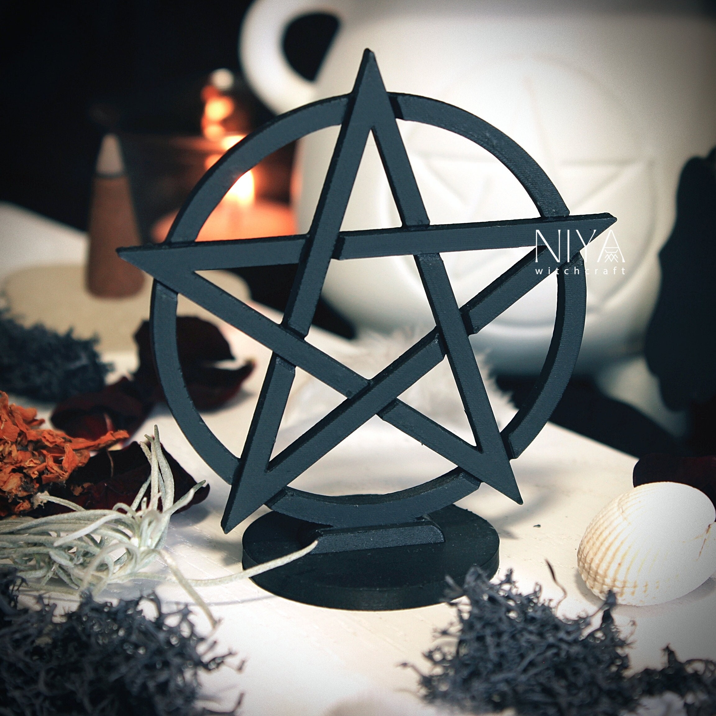 PENTAGRAM 3D Printed Altar Decor - Black | Witchcraft, Wiccan Decor ...