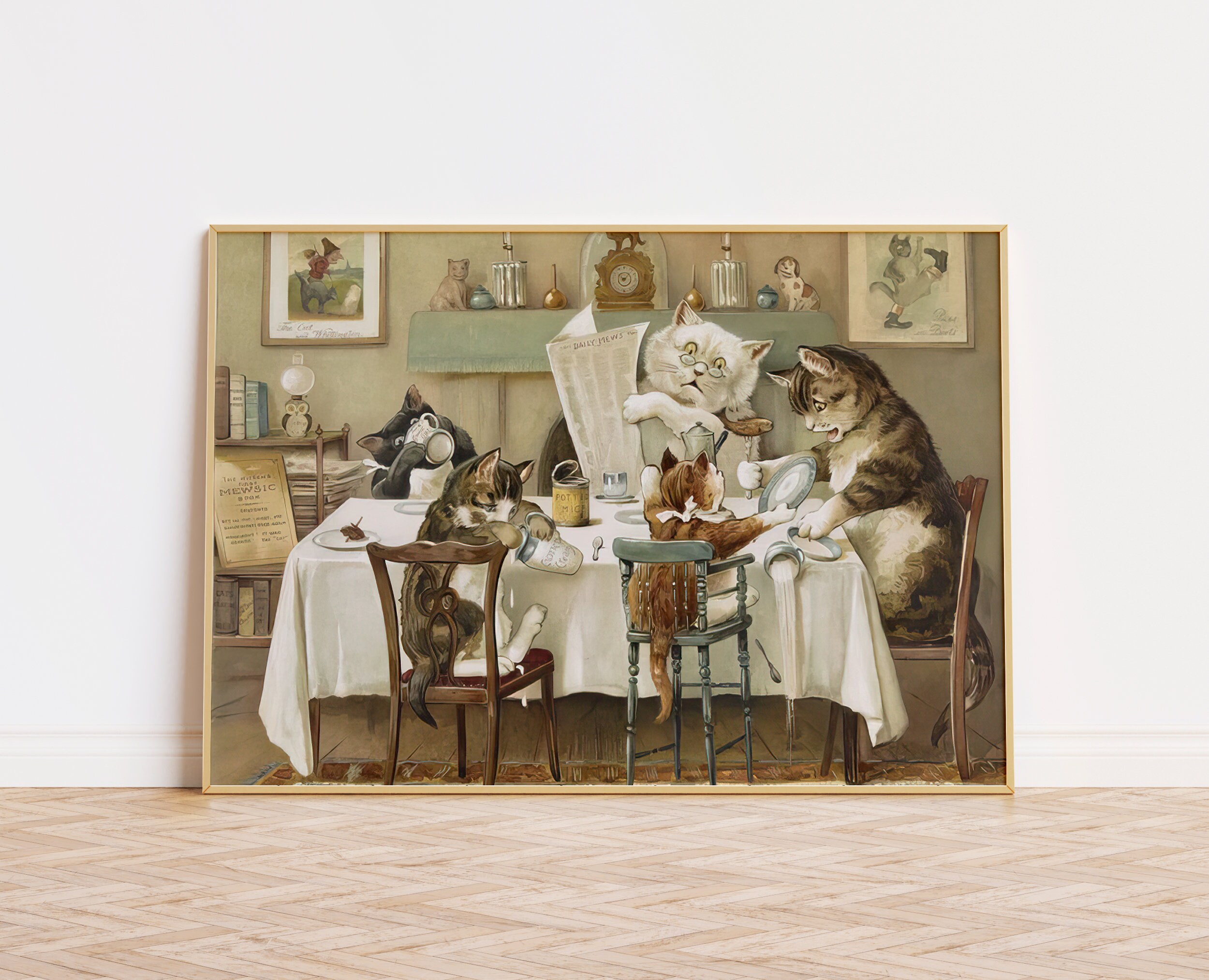 Cat Breakfast Kitchen Printable Art Digital Download Kitchen Cat Art ...