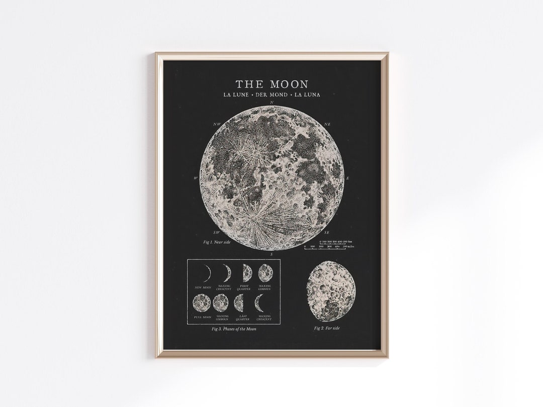 Moon Phases Printable | Vintage Moon Poster | Moon Phases Print | Lunar ...