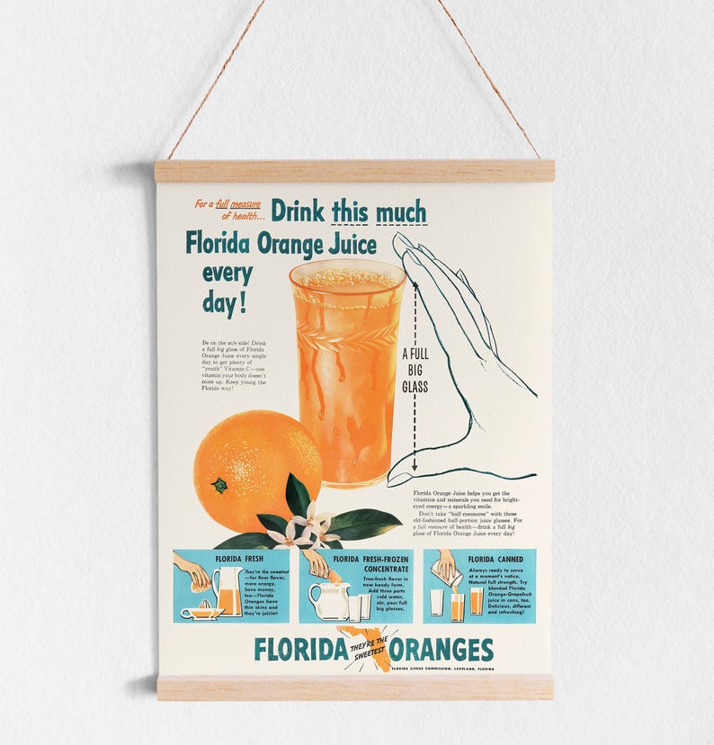 Orange Juice Printable Poster Digital Download Vintage Kitchen Print ...