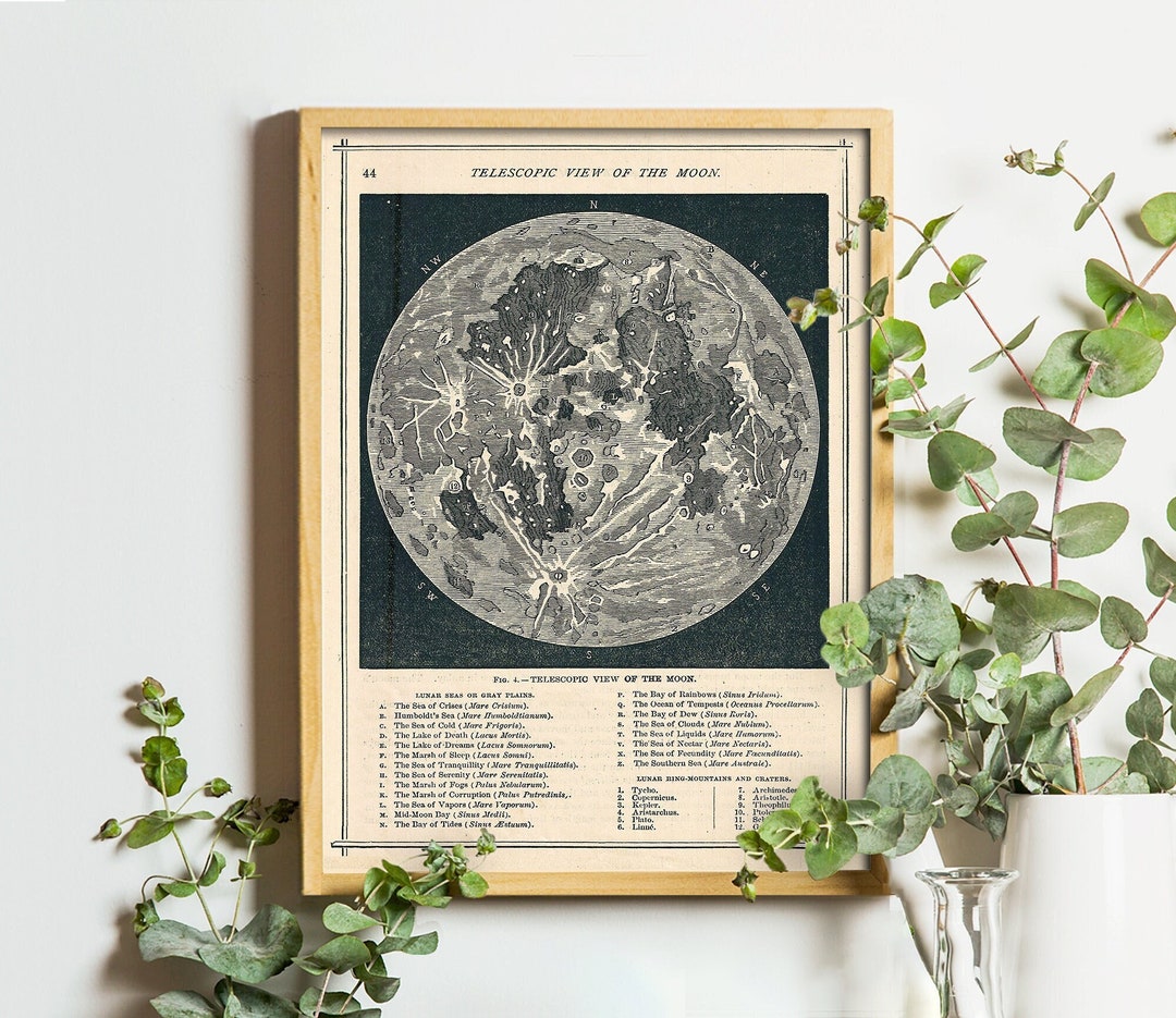 Printable Moon Map Vintage Moon Poster Astronomy Antique - Etsy Australia