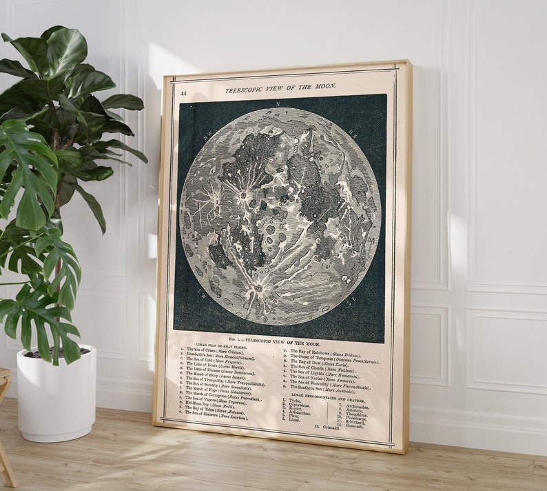 Printable Moon Map Vintage Moon Poster Astronomy Antique - Etsy