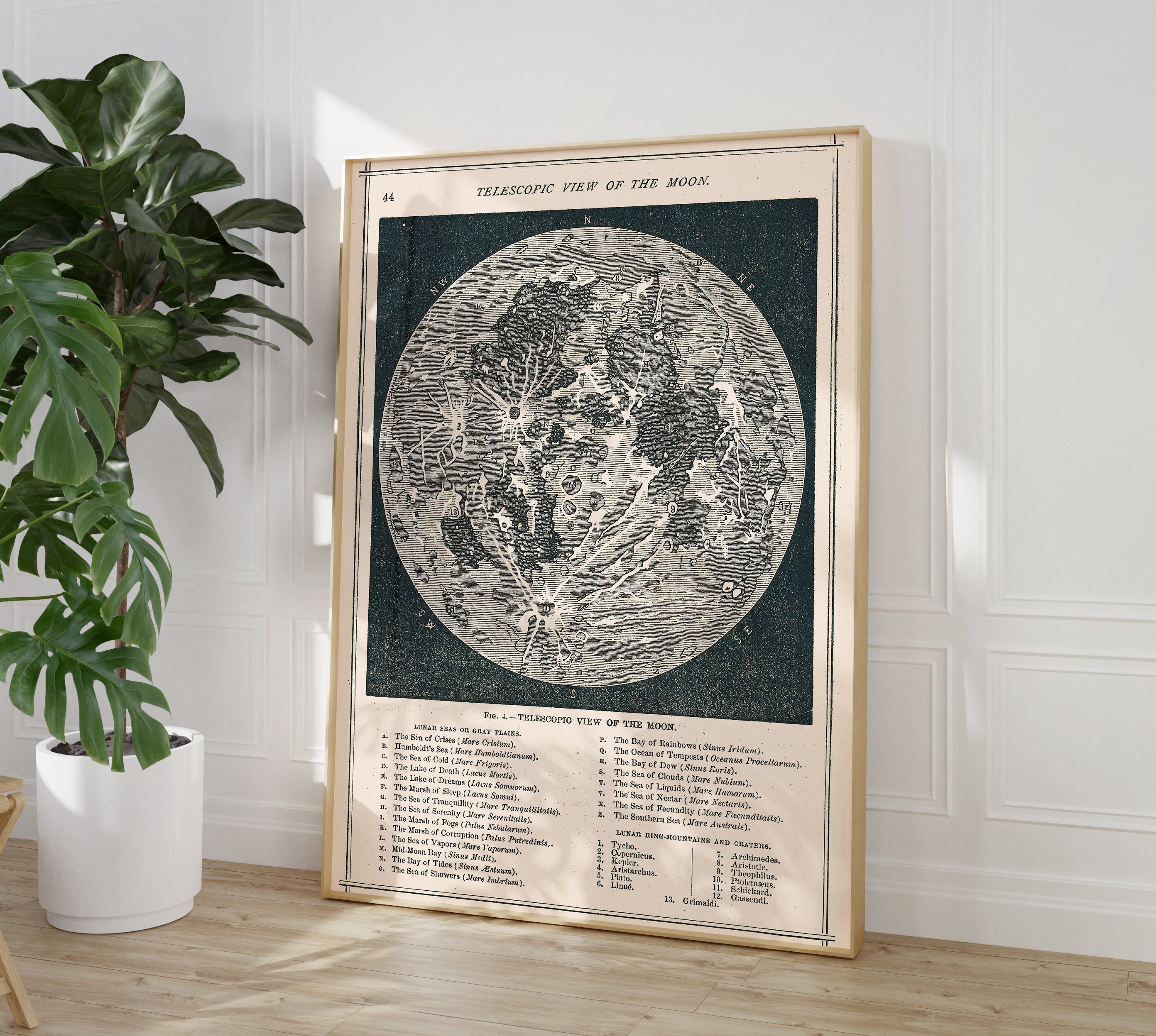 Mapa lunar imprimible / Cartel lunar vintage / Astronomía / Impresión lunar antigua / Mapa ...