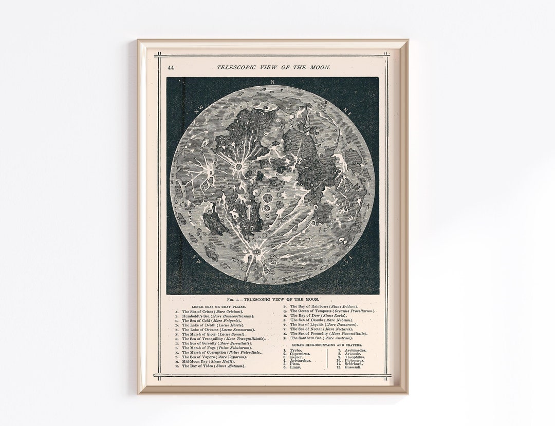 Printable Moon Map | Vintage Moon Poster | Astronomy | Antique Moon ...