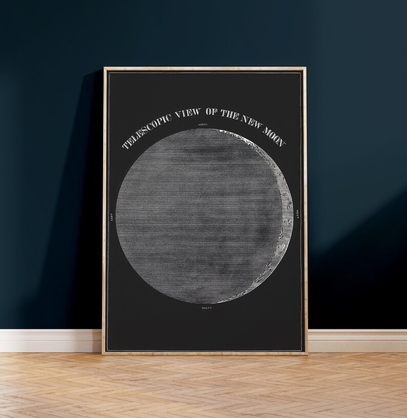 New Moon Printable Wall Art Digital Download Moon Poster Antique ...
