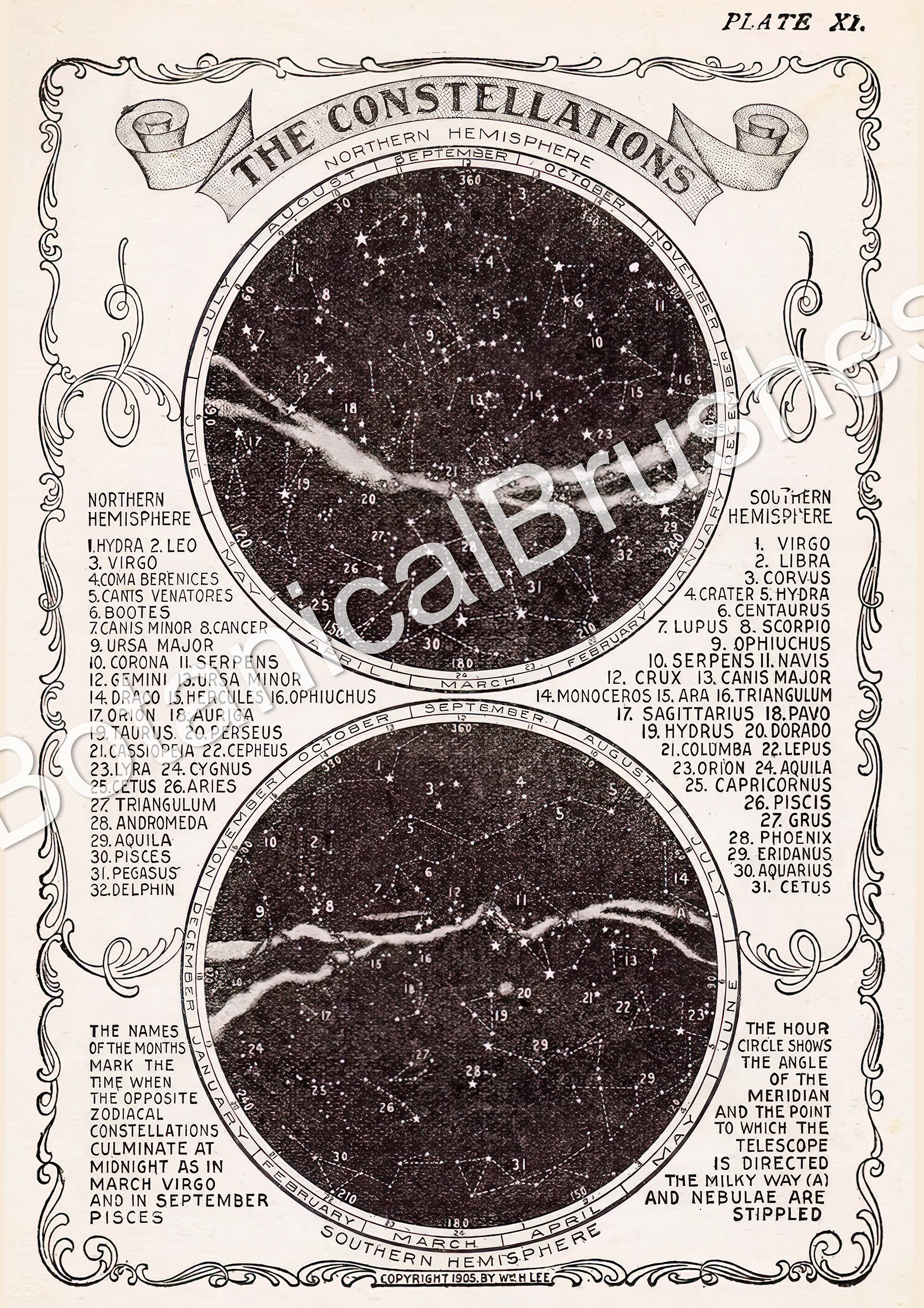 The Constellations Printable Wall Art Vintage Astrology Poster Zodiac ...