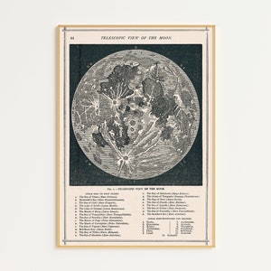 Printable Moon Map | Vintage Moon Poster | Astronomy | Antique Moon ...