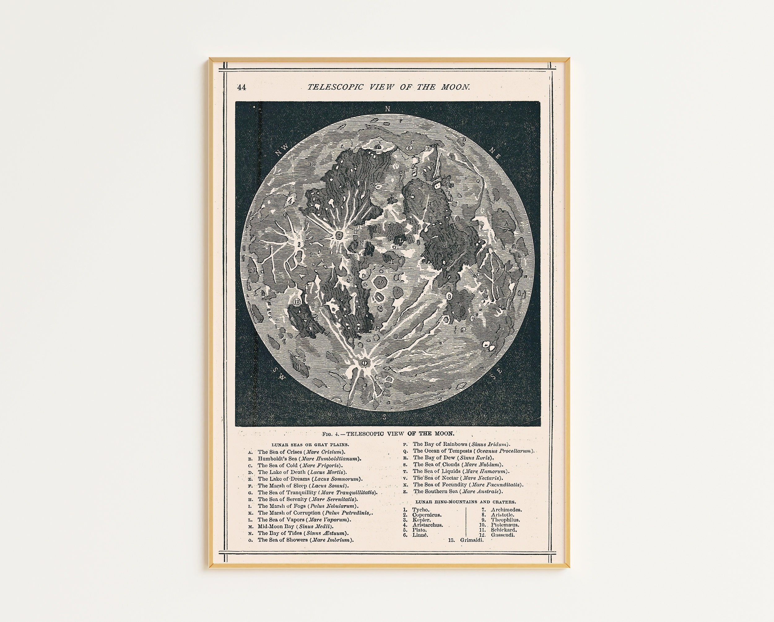 Mapa lunar imprimible / Cartel lunar vintage / Astronomía / Impresión lunar antigua / Mapa ...