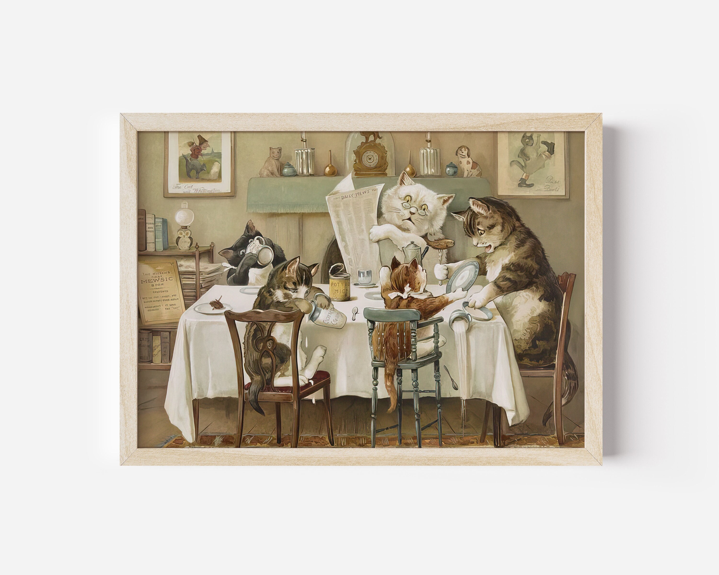 Cat Breakfast Kitchen Printable Art Digital Download Kitchen Cat Art ...