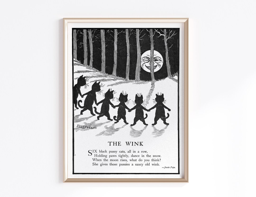 The Wink Moon Printable Art | Digital Download | Black Cat Art ...