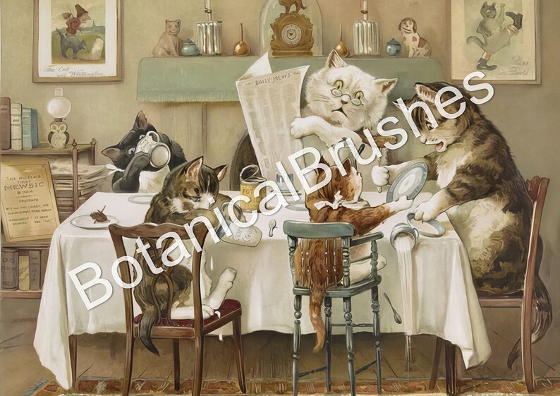 Cat Breakfast Kitchen Printable Art | Digital Download | Kitchen Cat ...