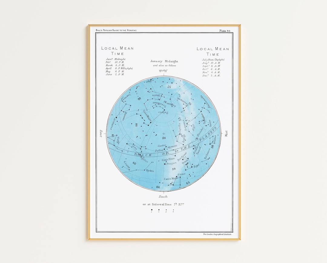 January Star Map Printable | Digital Download | Night Sky Print | Star ...