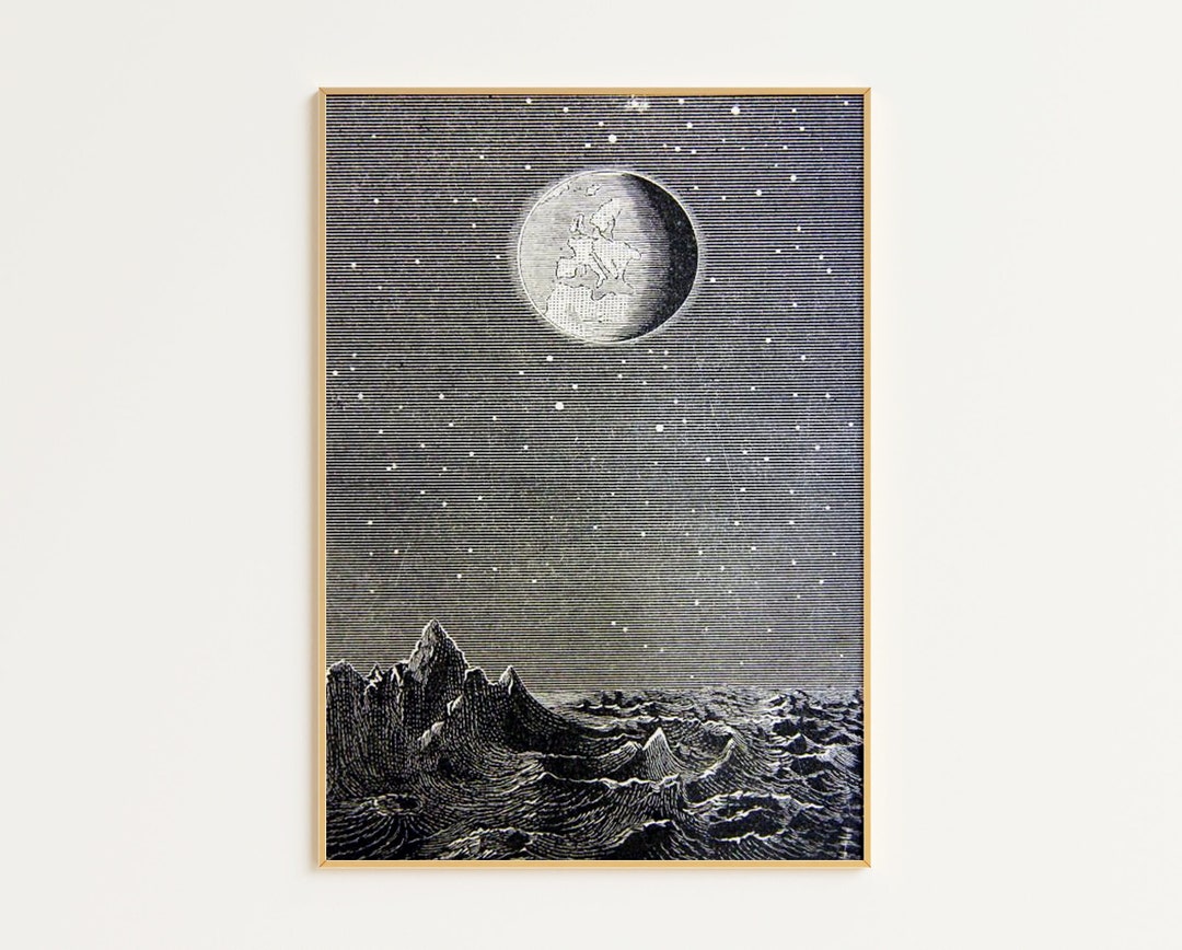 Printable Moon Art | Digital Download | Moon Poster | Antique Moon ...