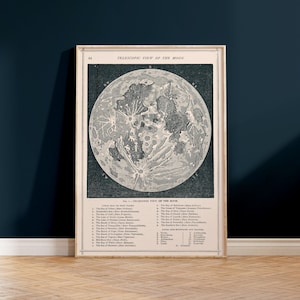 Printable Moon Map | Vintage Moon Poster | Astronomy | Antique Moon ...