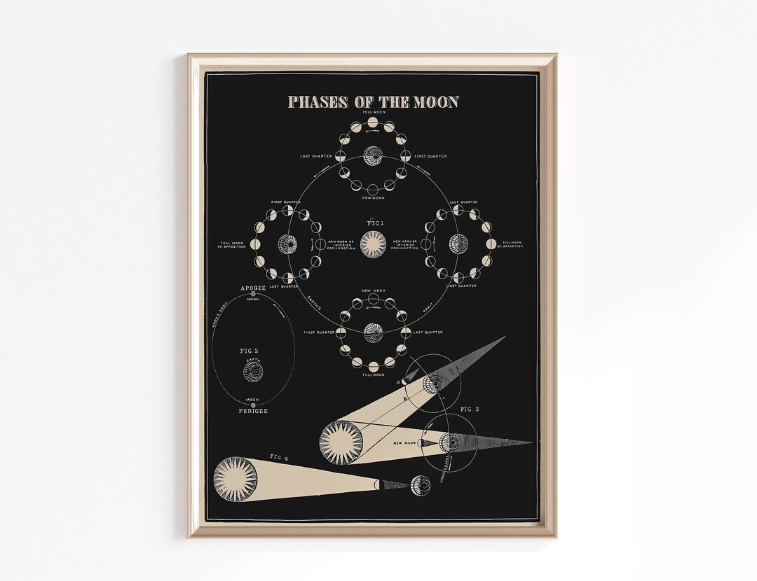 Printable Phases of the Moon Wall Art | Vintage Moon Poster | Lunar ...