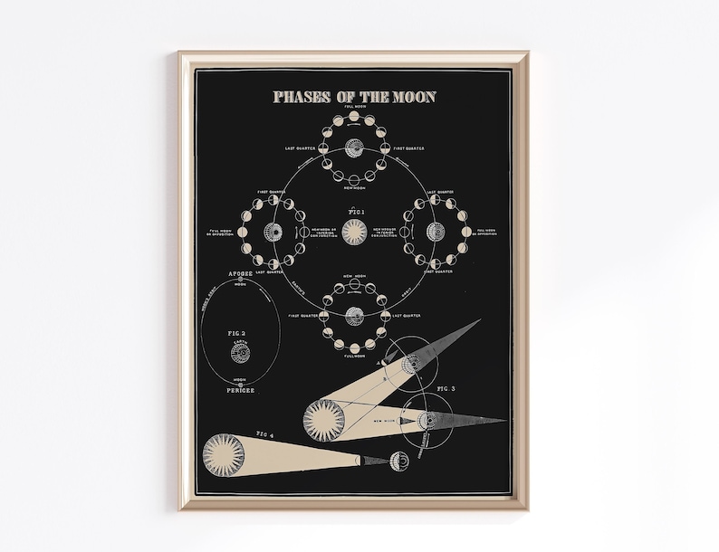 Printable Phases of the Moon Wall Art | Vintage Moon Poster | Lunar ...