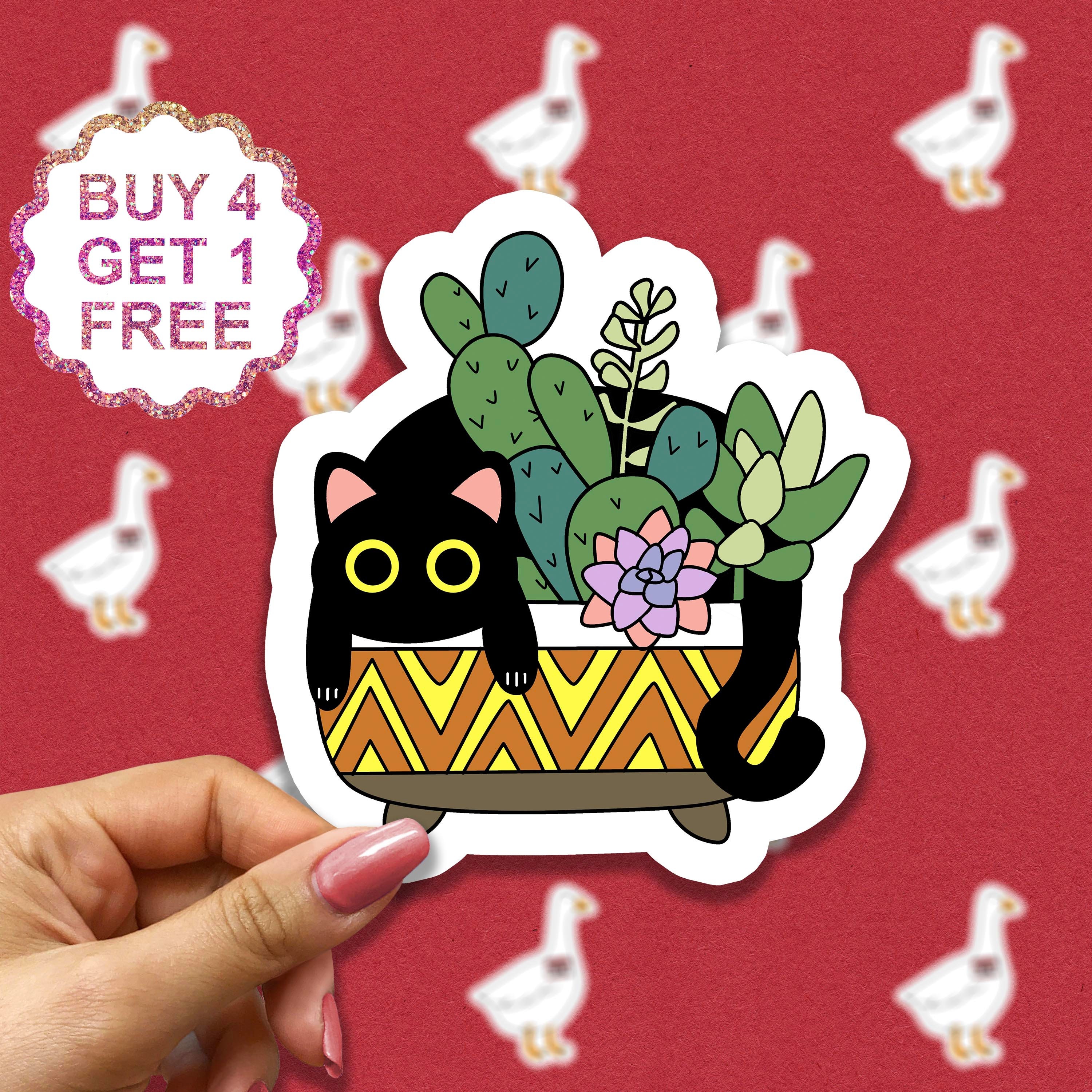 Cactus Cat Cat Meme Stickers Black Cat Stickers Cat Person Gifts ...