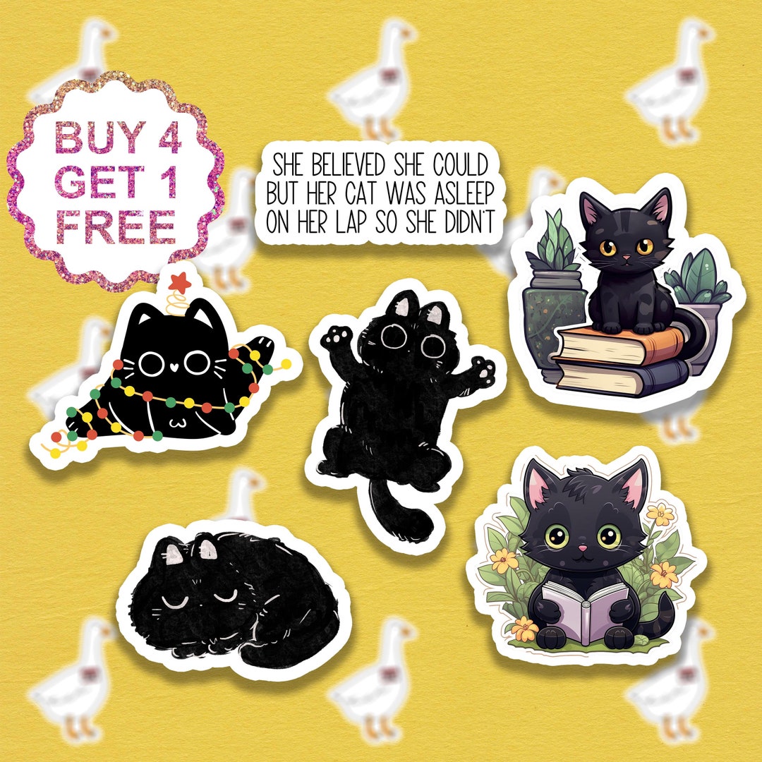Cat Books Sticker Cat Meme Stickers Black Cat Sticker Cat Person Gifts ...