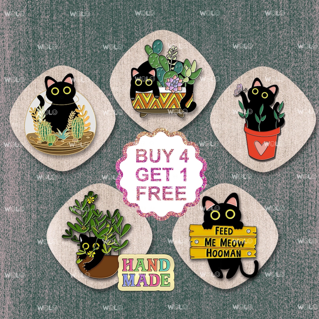 Cactus Cat Lapel Pin Cat Enamel Pin Gift Set Cute Cat Pin Set Cat ...