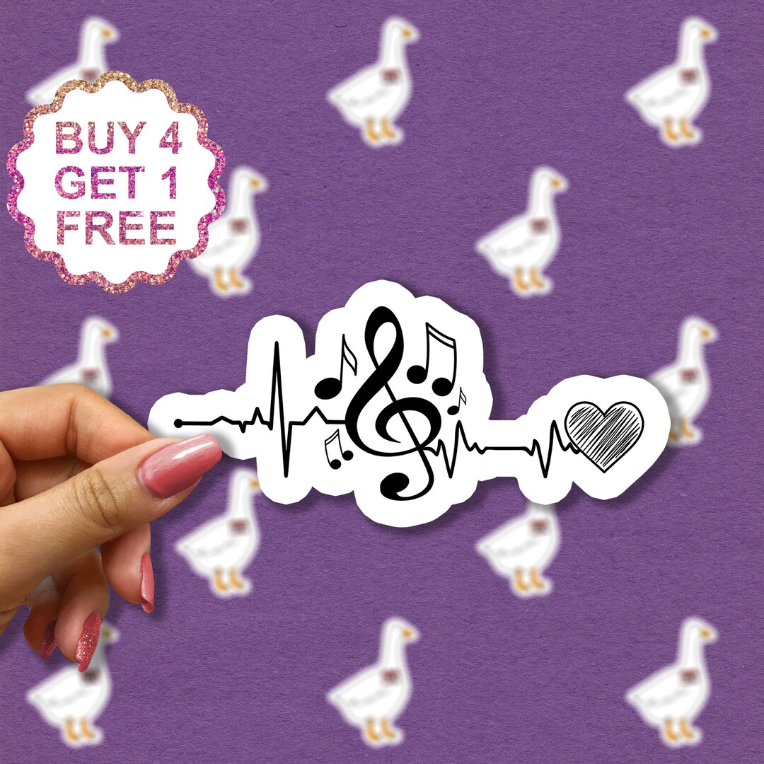 Musical Notes Heartbeat Sticker, Music Sticker, Musical Stickers, Funny ...