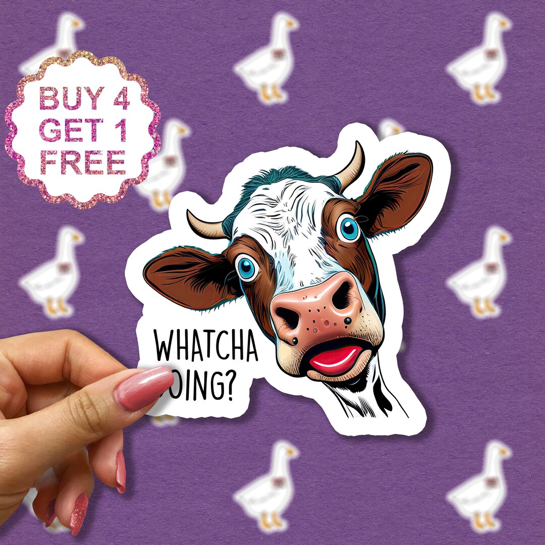 Whatcha Doing Sticker, Quote Stickers, Cute Cow Sticker, Highland Cow ...