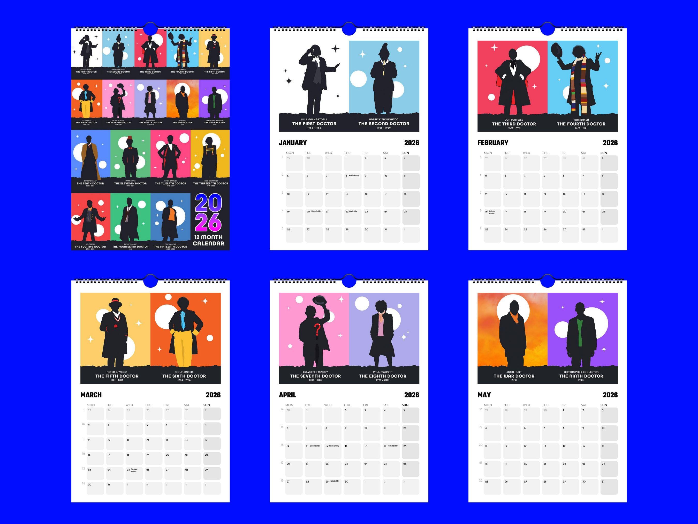 Doctor Who US Wall Calendar 2026 - All 17 Doctors | Unique Christmas ...