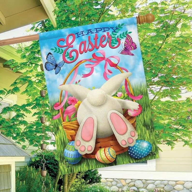 Happy Easter Day Garden Flag, Easter Egg Hunt Flag Double Sided Flag ...