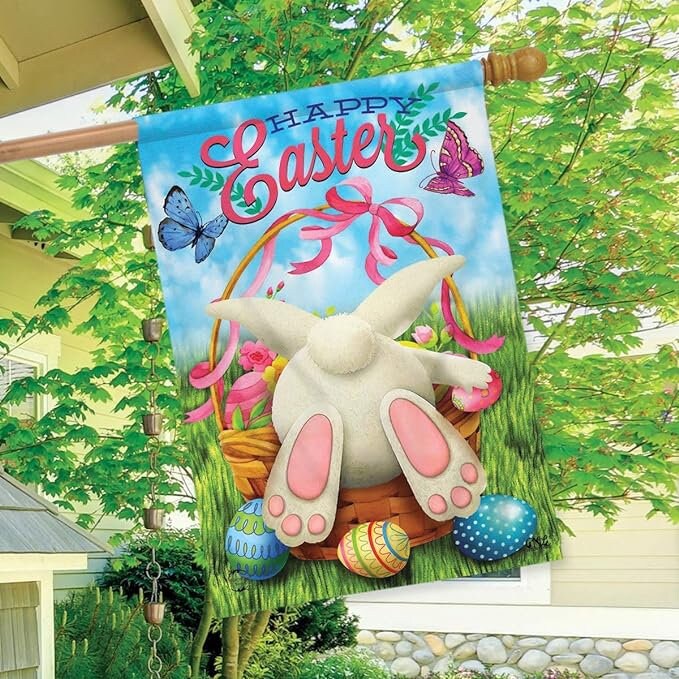 Happy Easter Day Garden Flag, Easter Egg Hunt Flag Double Sided Flag ...