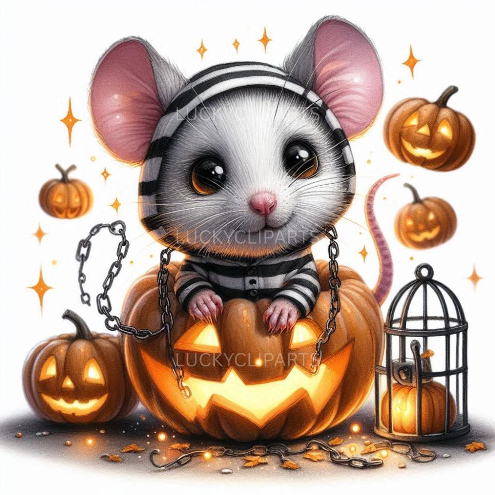 Halloween Mouse Clipart Bundle, Cute Spooky Mouse JPEG, Pumpkin Bat ...