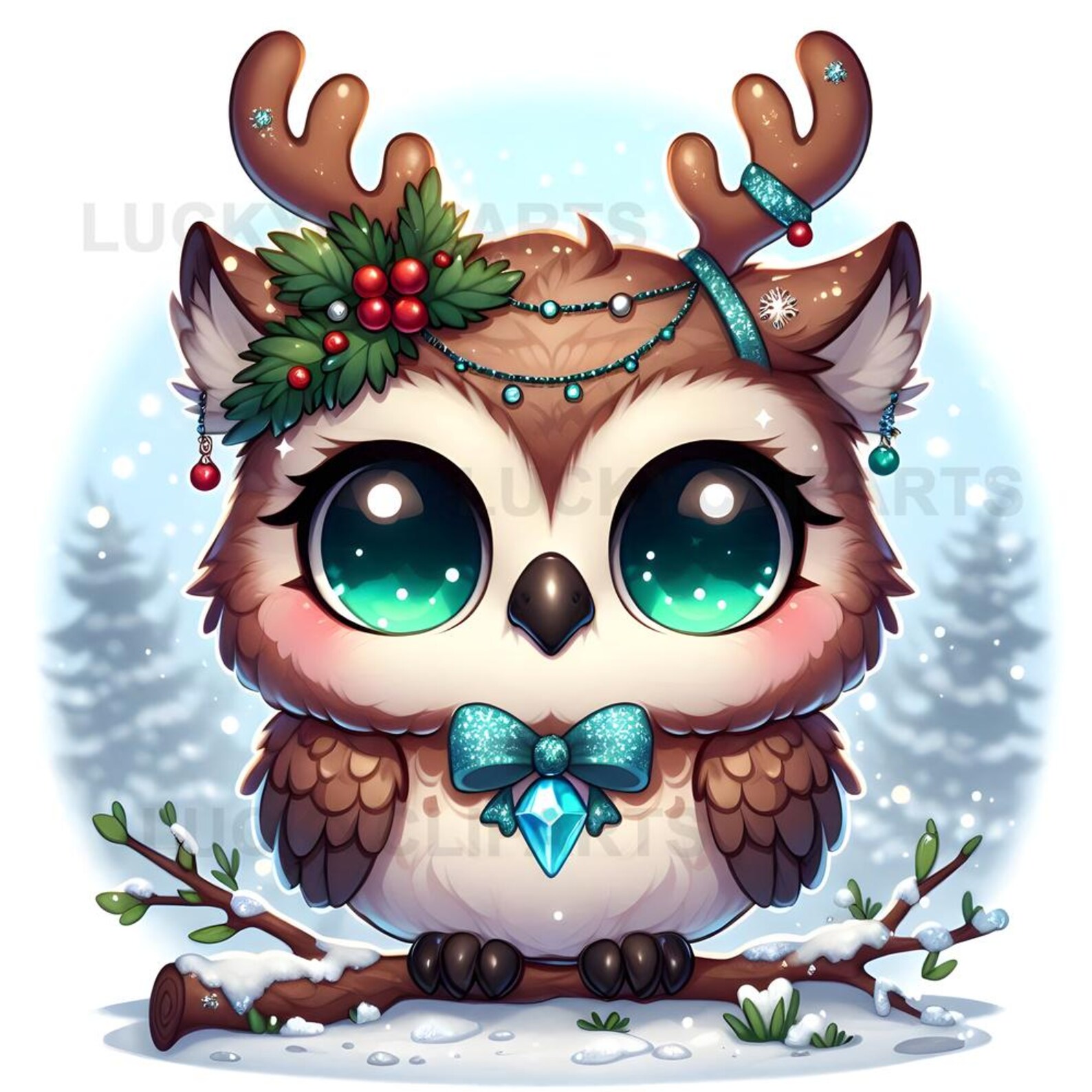 Christmas Owl Clipart Set of 10 JPEG, Cute Holiday Owl Illustrations ...