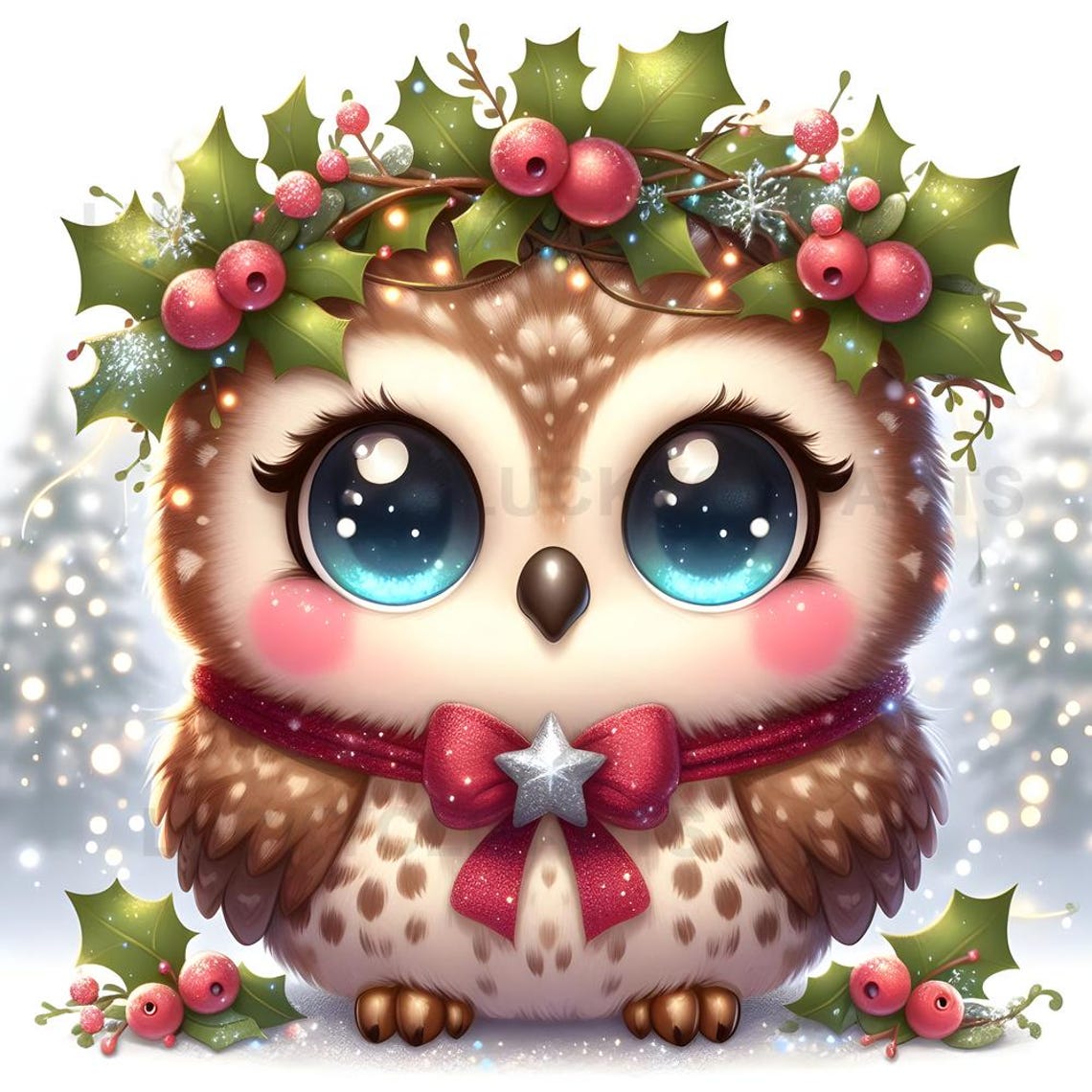 Christmas Owl Clipart Set of 10 JPEG, Cute Holiday Owl Illustrations ...