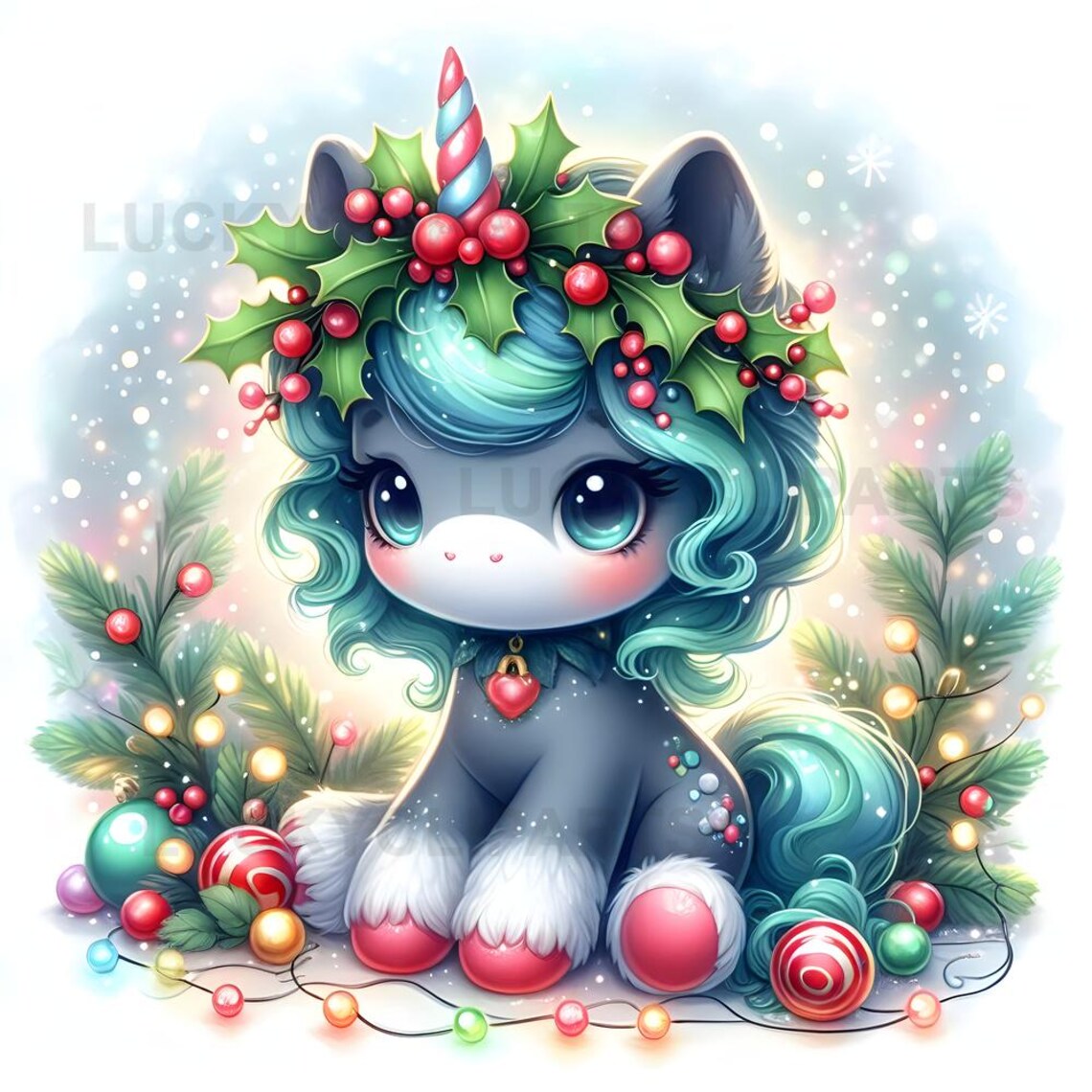 Christmas Unicorn Clipart Set of 10, Cute Holiday Unicorns, Festive ...