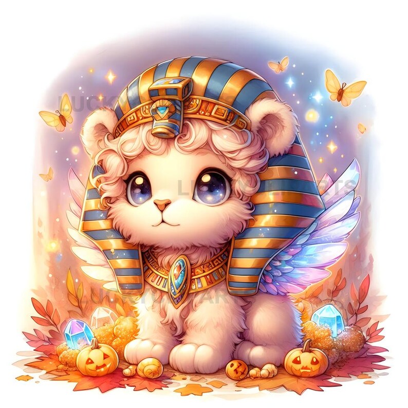 Cute Baby Sphinx Clipart – Chibi Mythical Creature Halloween Fantasy ...