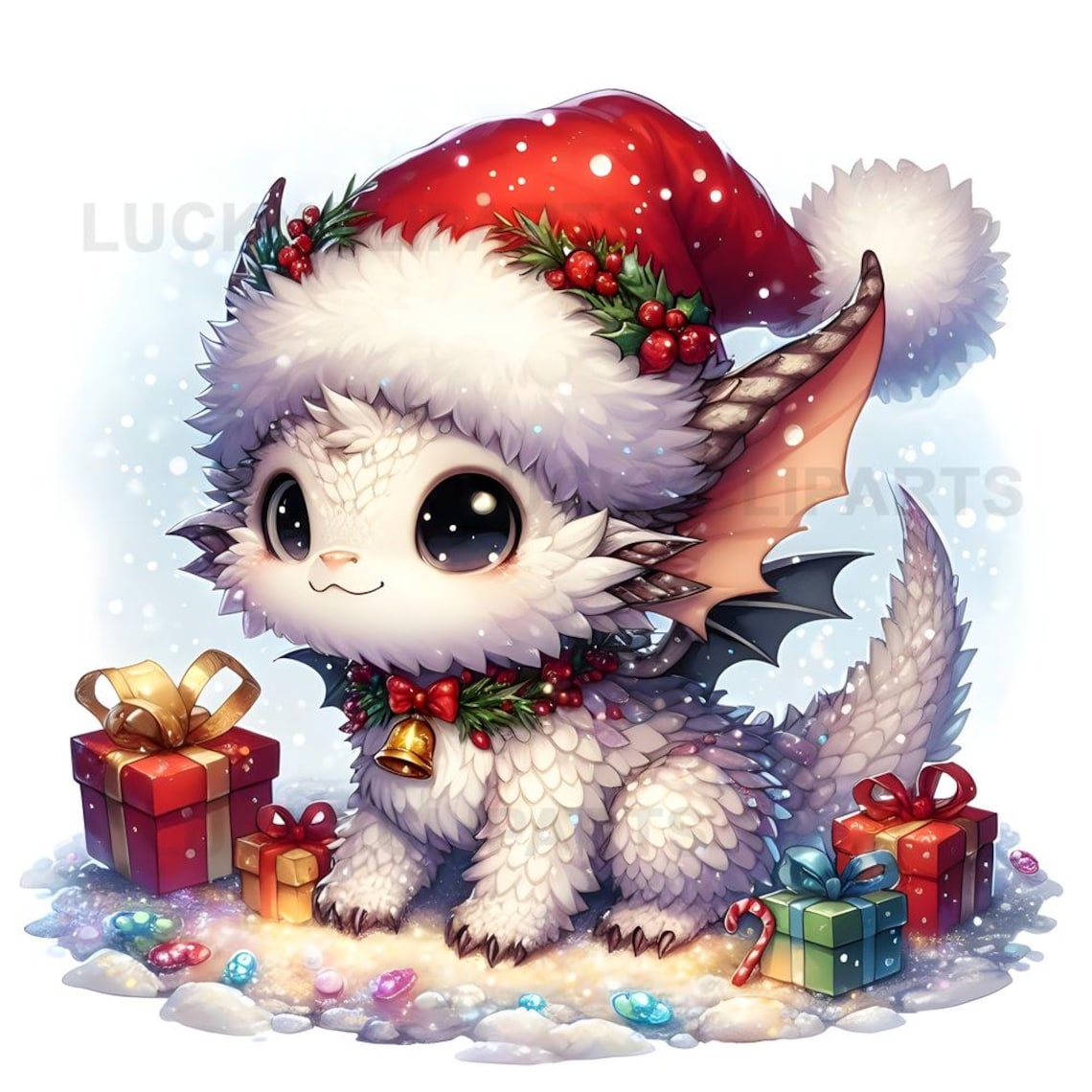 Christmas Baby Dragon Clipart JPEG Bundle of 10, Cute Chibi Holiday ...