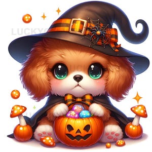Halloween Puppy Clipart Set of 10 JPEG, Cute Dog Digital Art, Spooky ...