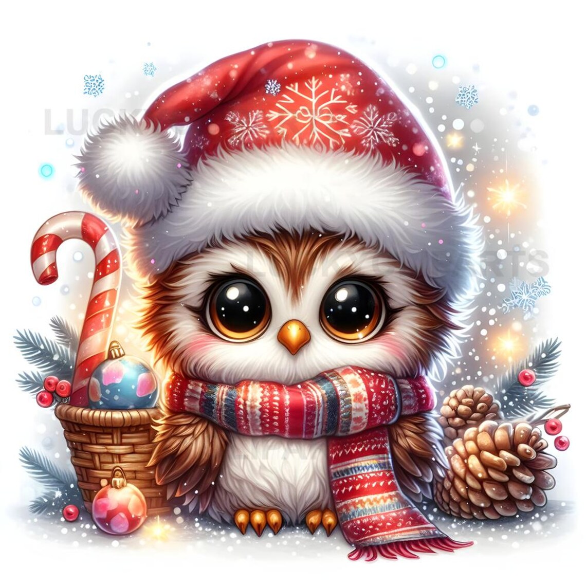 Santa Owl Clipart Christmas | Cute Holiday Owl Illustrations ...