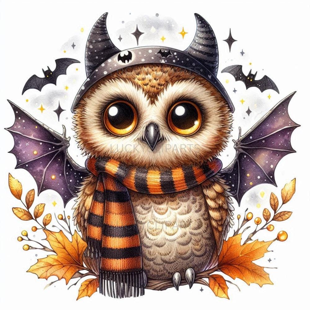 10 Cute Spooky Owl Halloween Clipart, Set of 10 JPEG, 300 DPI Gothic ...
