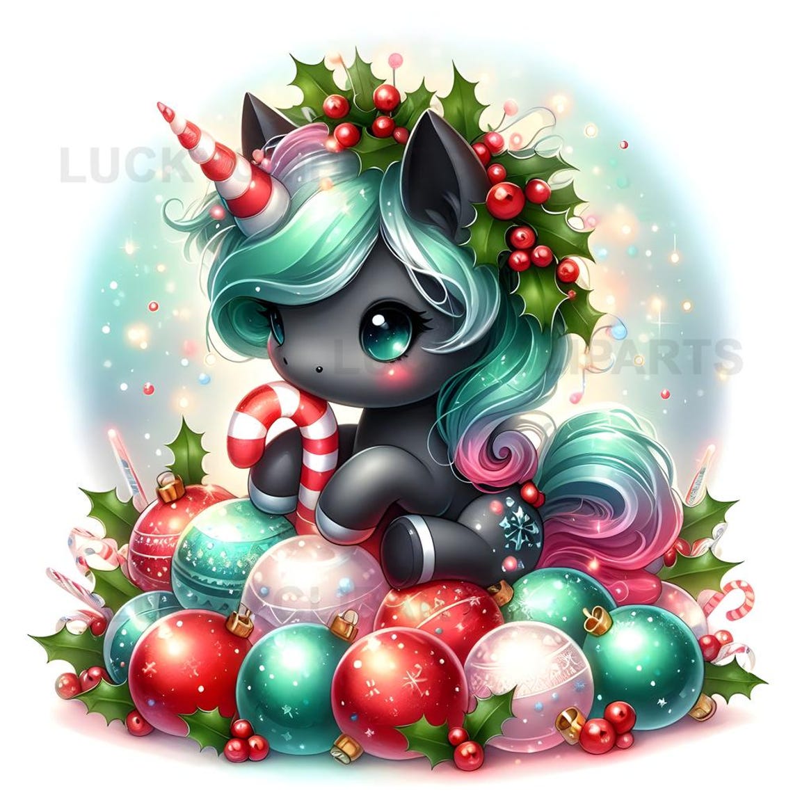 Christmas Black Unicorn Clipart Set of 10, Cute Holiday Unicorns With ...