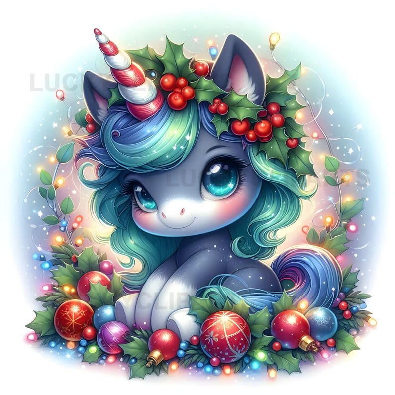 Christmas Unicorn Clipart Set of 10, Cute Holiday Unicorns, Festive ...