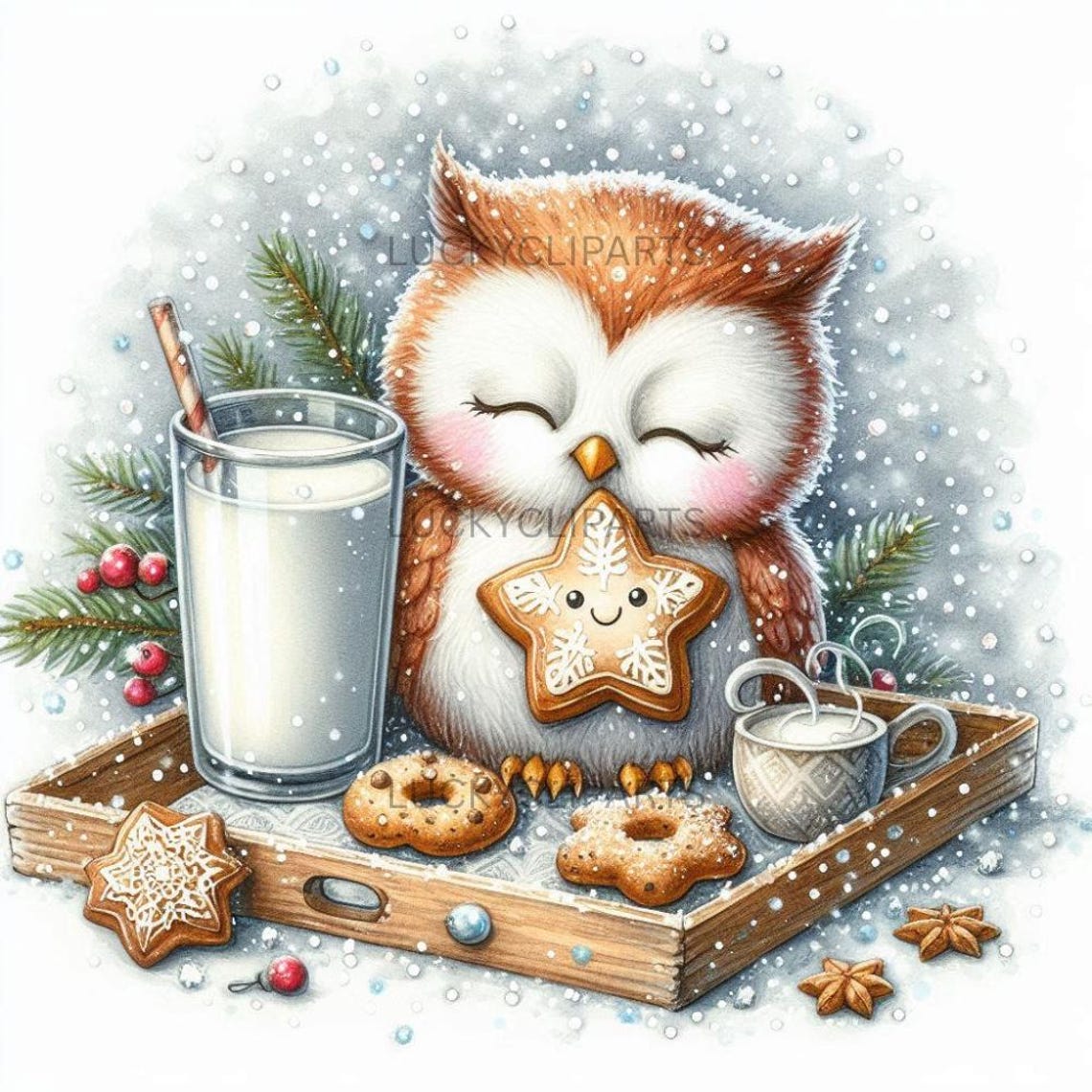Christmas Owl Clipart Bundle | Cute Winter Owl JPEG | Holiday Bird Art ...