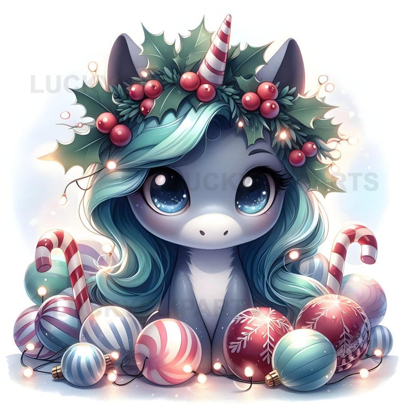 Christmas Unicorn Clipart Set of 10, Cute Holiday Unicorns, Festive ...