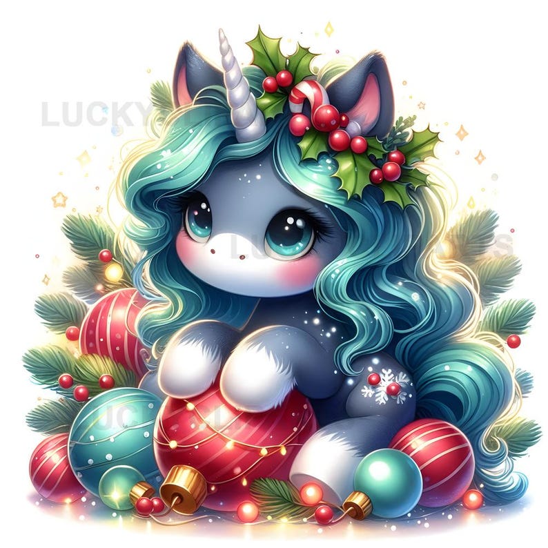 Christmas Unicorn Clipart Set of 10, Cute Holiday Unicorns, Festive ...